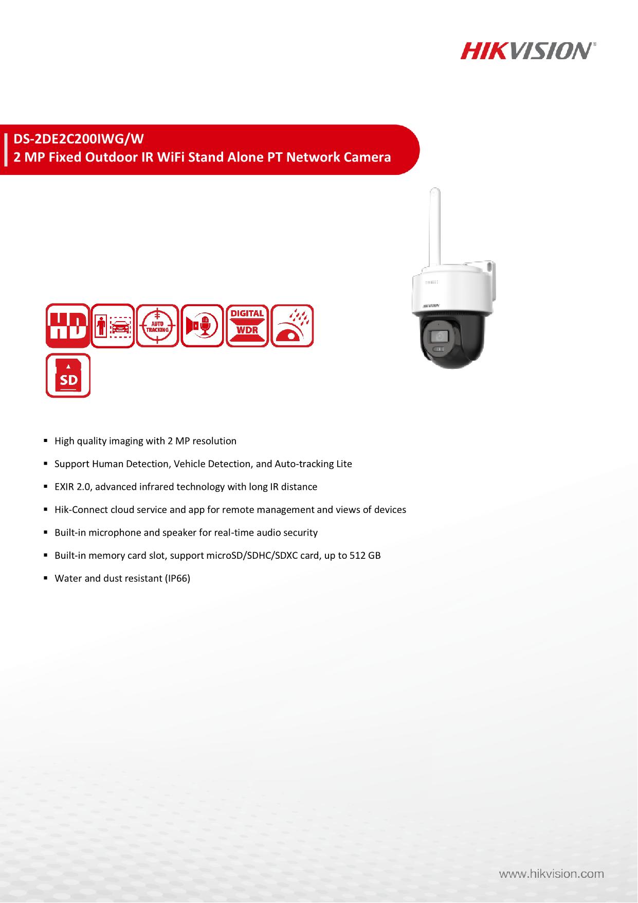 HIKVISION 2MP/4MP Outdoor IR WiFi Stand Alone PT Network Camera DS ...