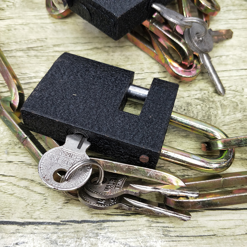 Anti-Theft Anti-Shearing Heavy-Duty Iron Chain Lock Black Padlock for ...