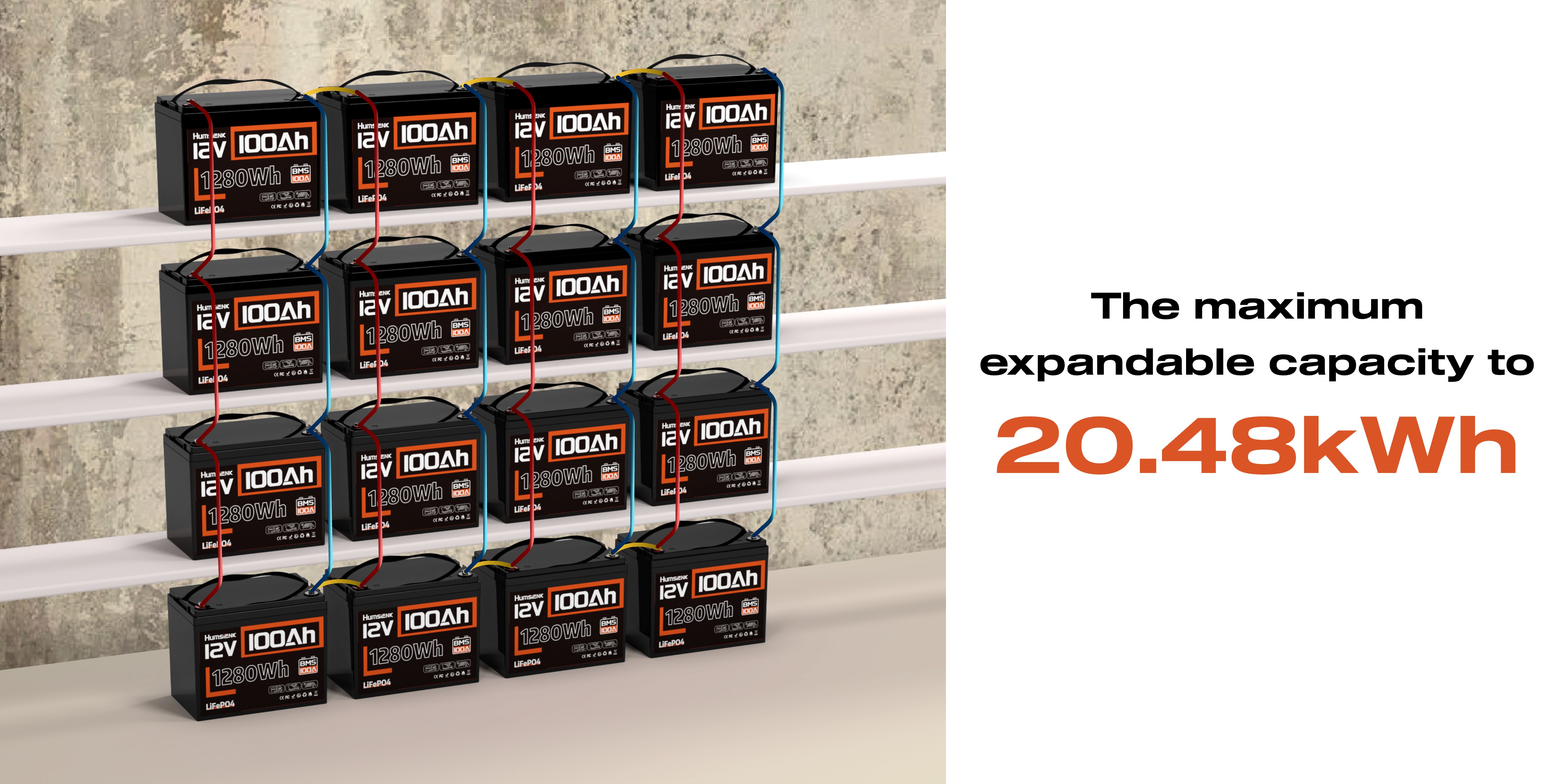 Humsienk 4pack 12v 100ah lifepo4 battery, 15000+ deep cycles 100A smart ...