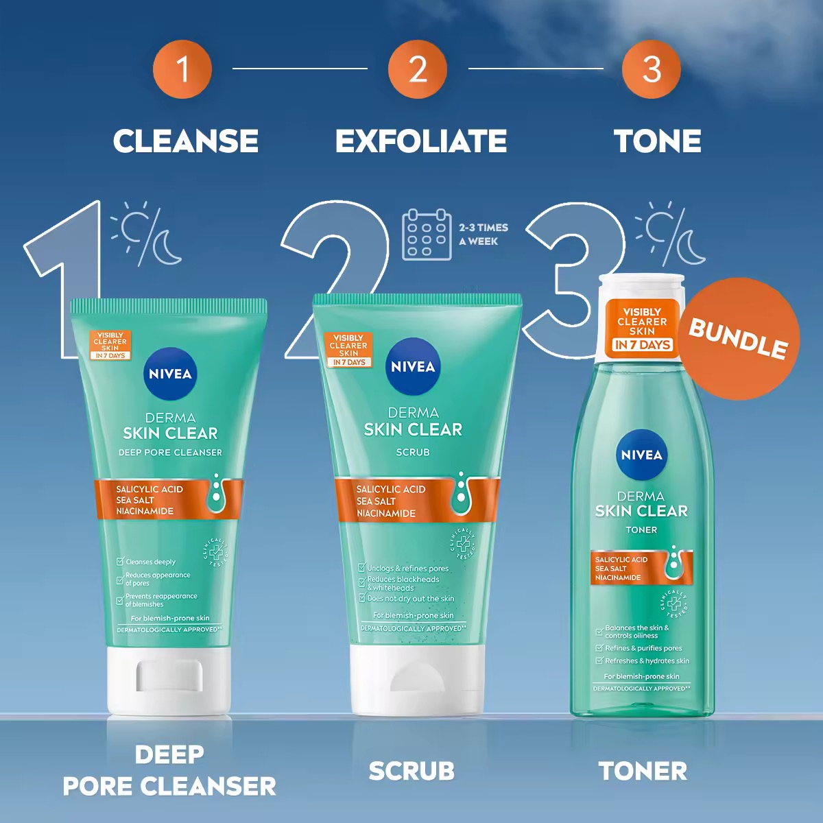 NIVEA Face Anti Acne Set: Gel Cleanser 150ml, Scrub 150ml, Toner 200ml ...