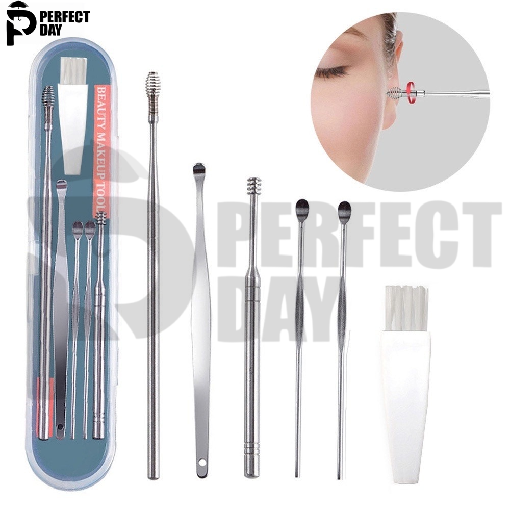 Perfect 6 Portable Ear Cleaner Set Earpick Ear Wax Remover Ear Curette ...