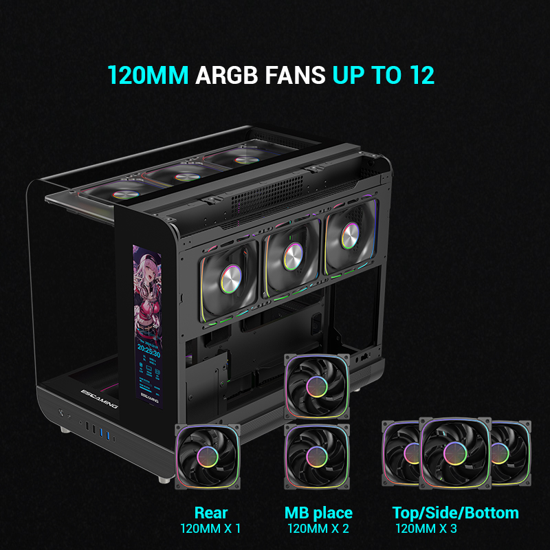 Esgaming Aircraft 007 PC Case Build-in 3 ARGB Fans Panoramic Curved ...