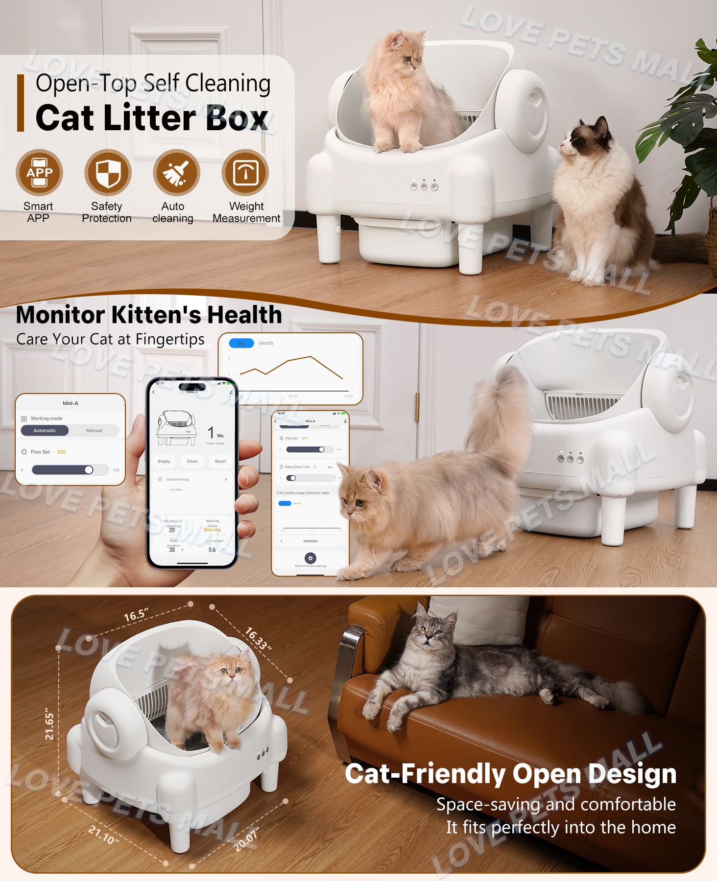 PapiPets Intelligent Automatic Cat Litter Pan Open Litter Pan Cat ...