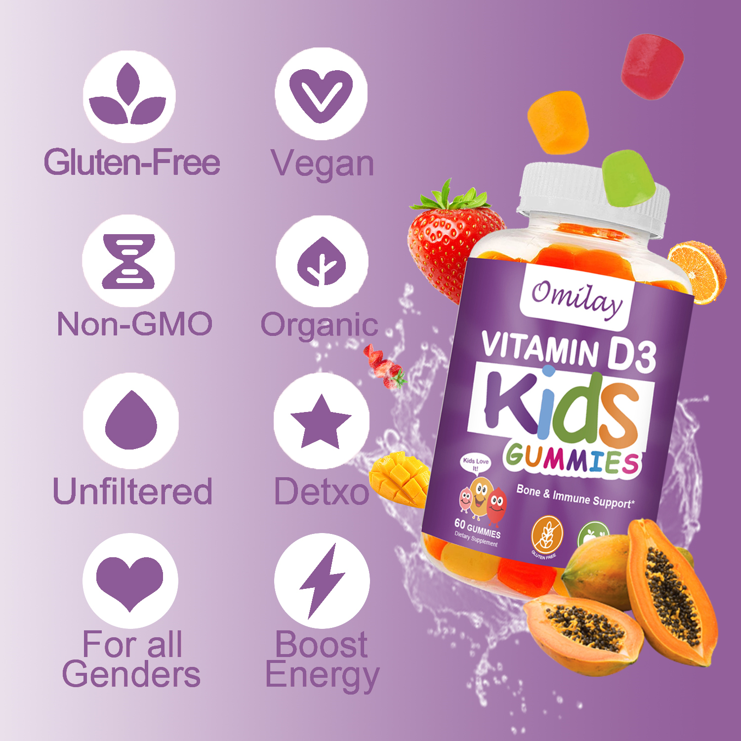 Vitamin D3 Immune Booster Vitamins for Kids Bone Muscle Heart Health ...