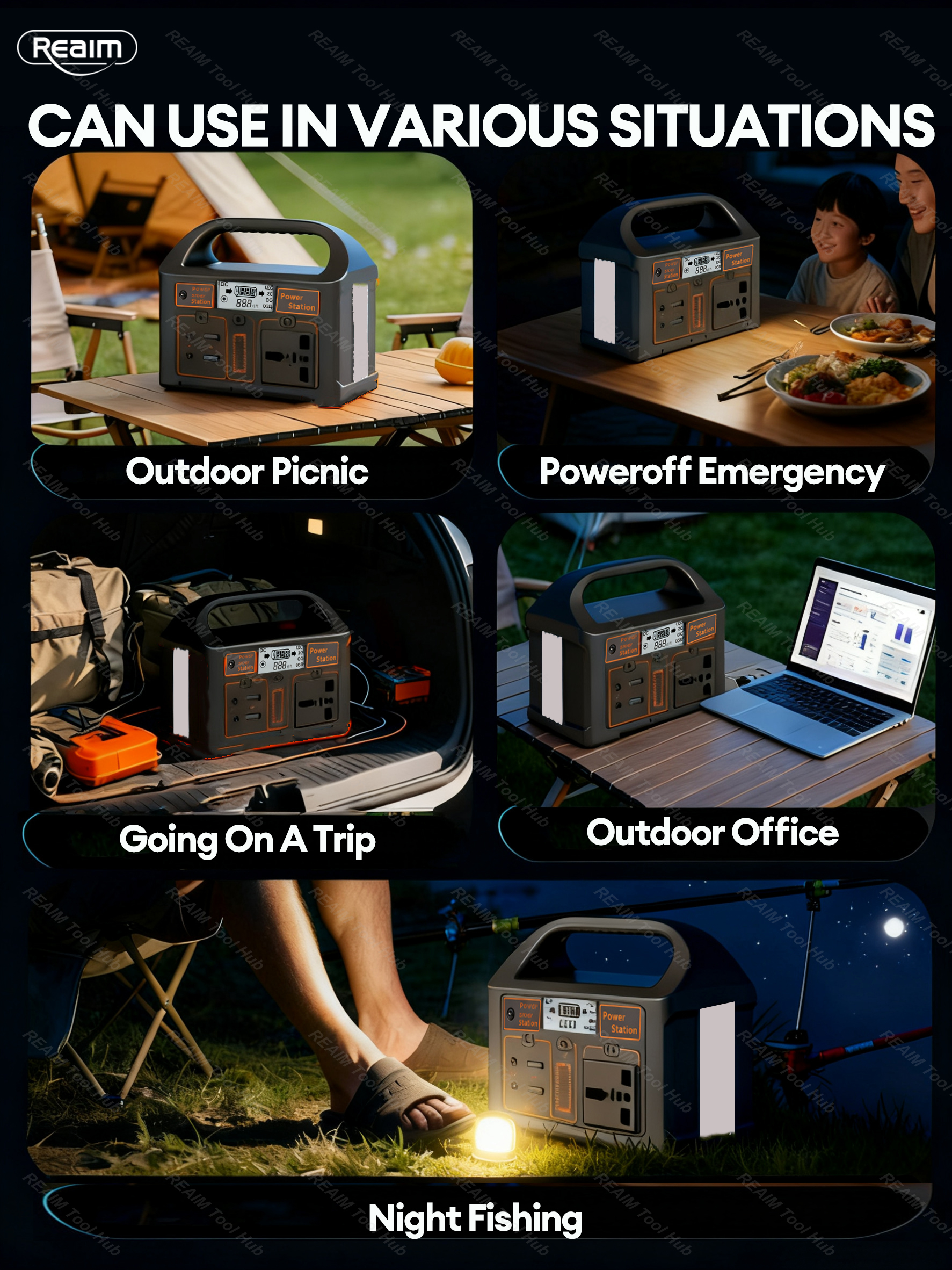 REAIM Power Station with Solar Panel Portable Generator 76.8WH Multi ...
