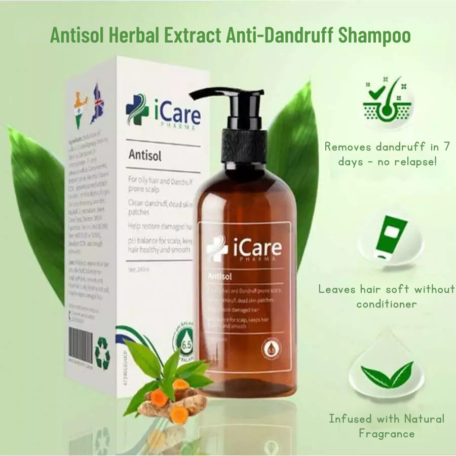 iCare Antisol Shampoo 240ml – Effective Anti-Dandruff Care with Natural ...