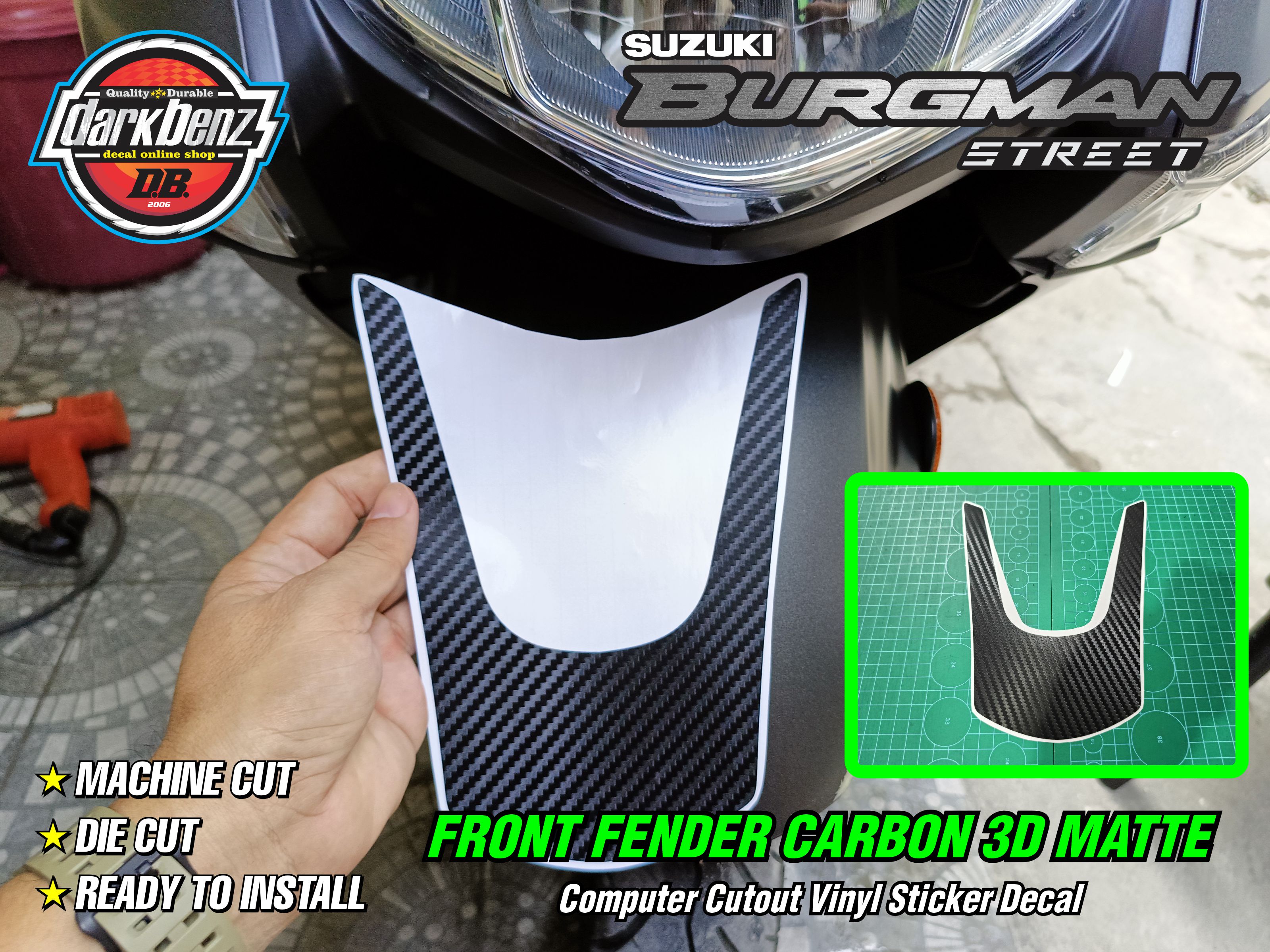 Suzuki Burgman Street & EX New Black 3D Matte Carbon Fiber Sticker ...