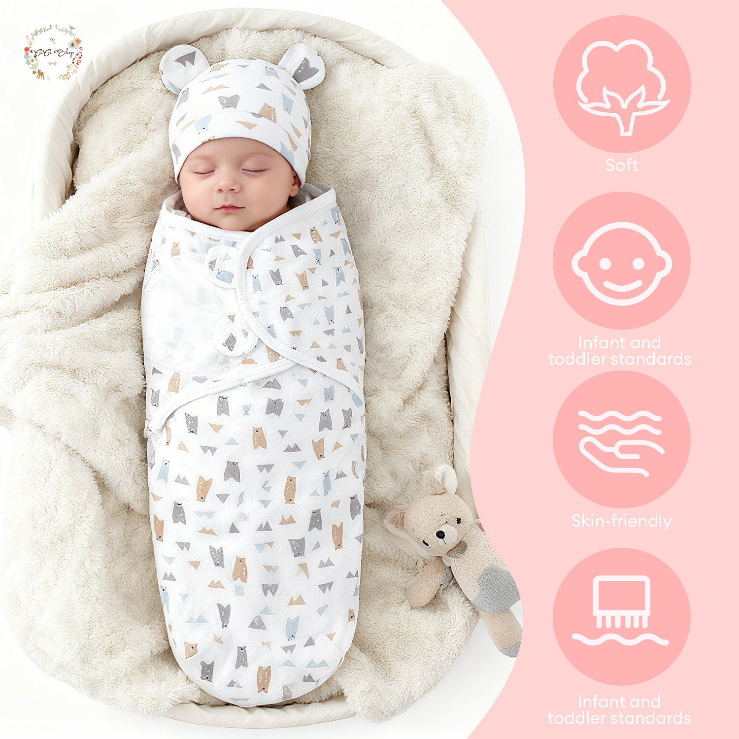CiCi Newborn Baby Set of 3 Cotton Swaddle Wrapper Bonnet Sleep Bag ...