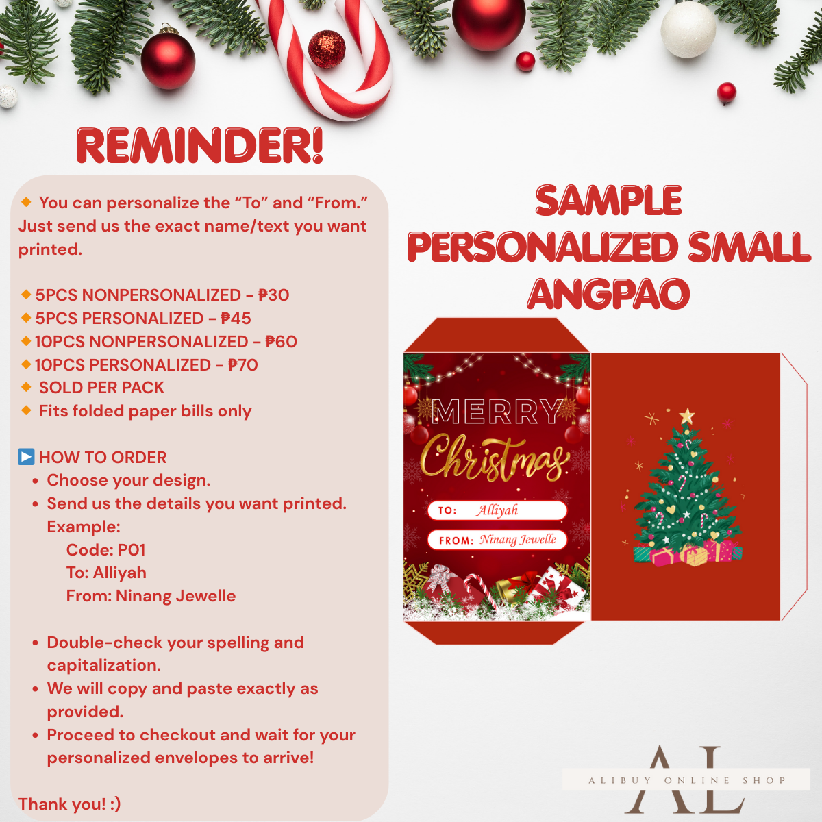 SMALL/SHORT - CHRISTMAS MONEY ENVELOPE / ANGPAO / AMPAO / PERSONALIZED ...