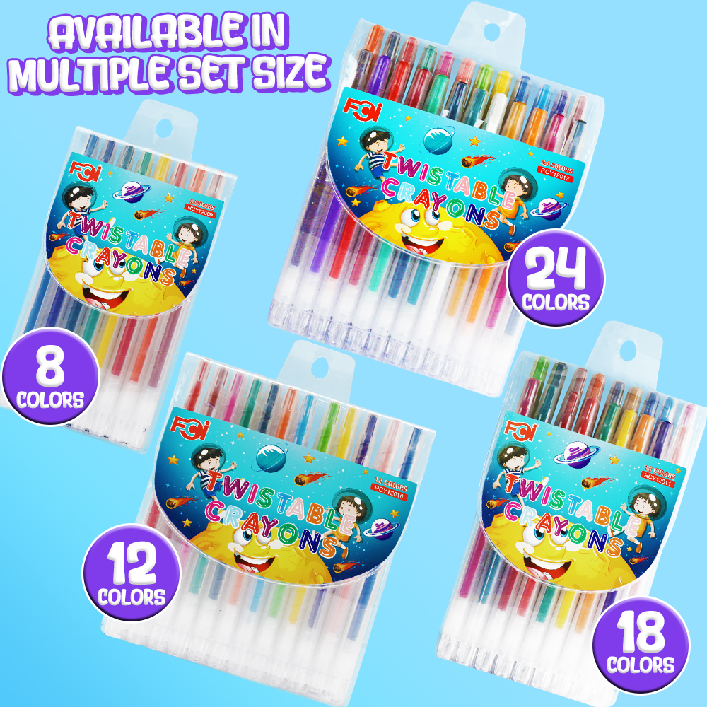 FCI Twistable Crayons Set 8/12/18/24 Colors –No Sharpen, Smooth ...