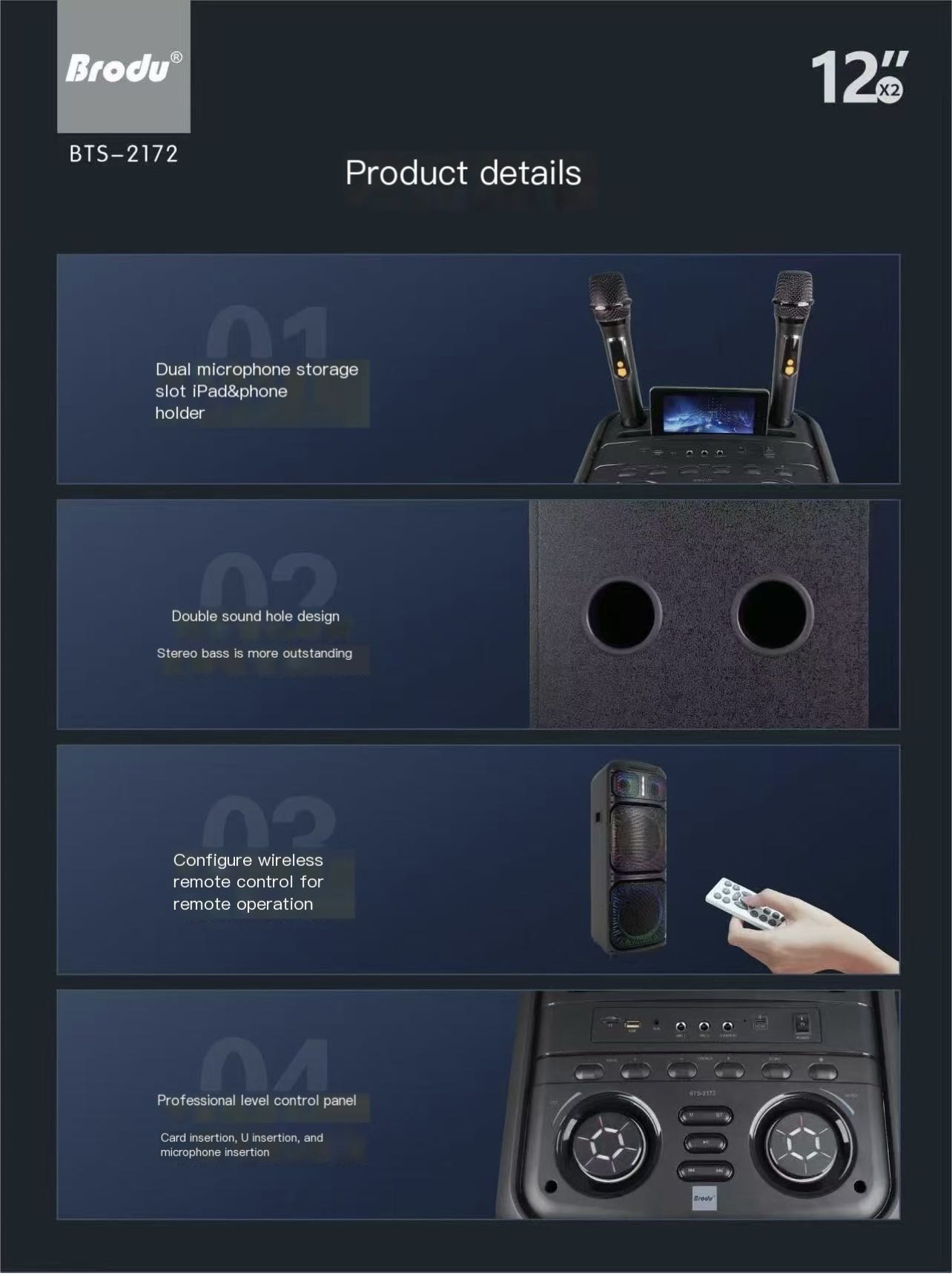 BRODU BTS-2172 12X2 inch SPEAKER Wireless Power Subwoofer Bluetooth ...