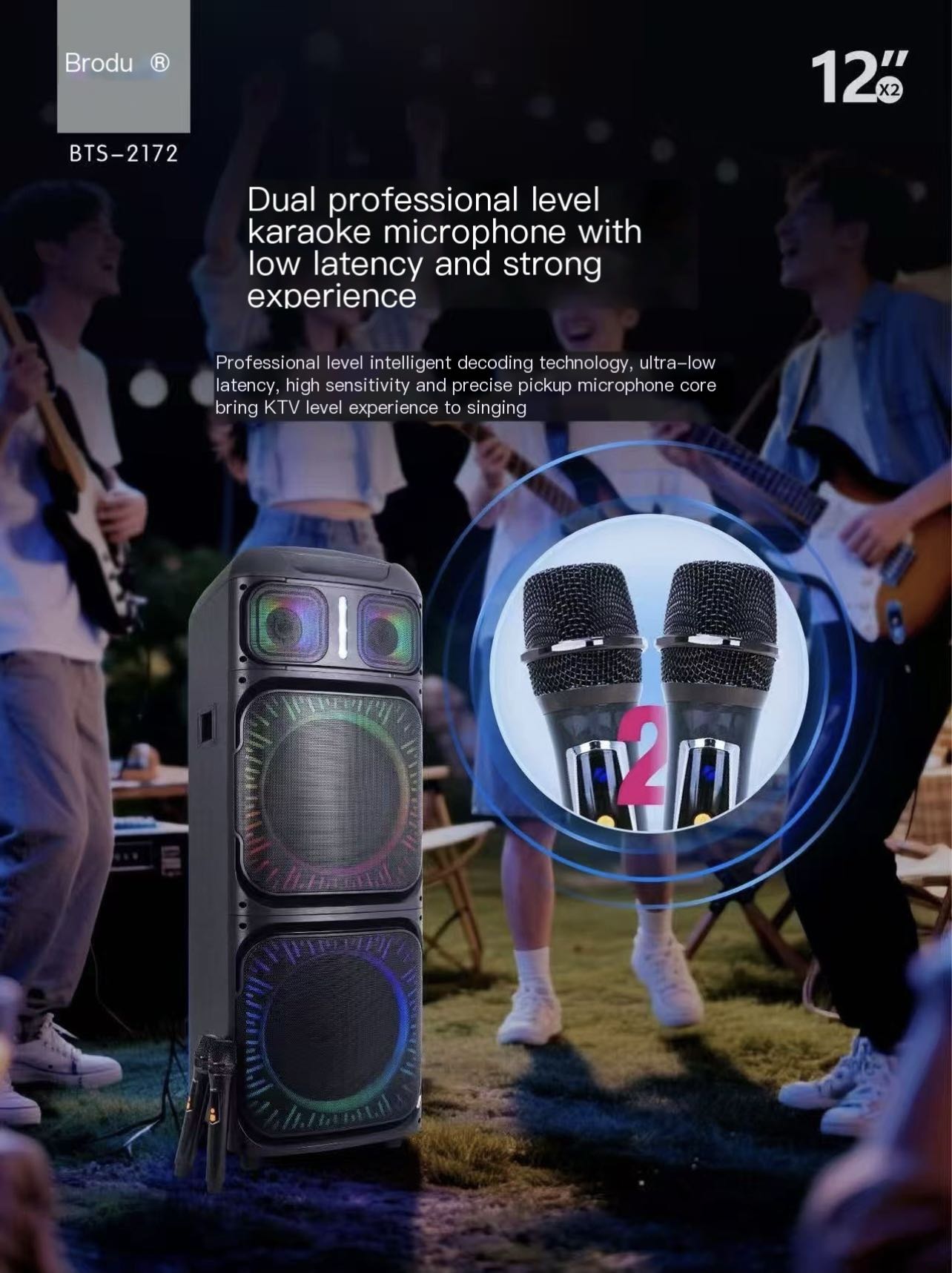 BRODU BTS-2172 12X2 inch SPEAKER Wireless Power Subwoofer Bluetooth ...