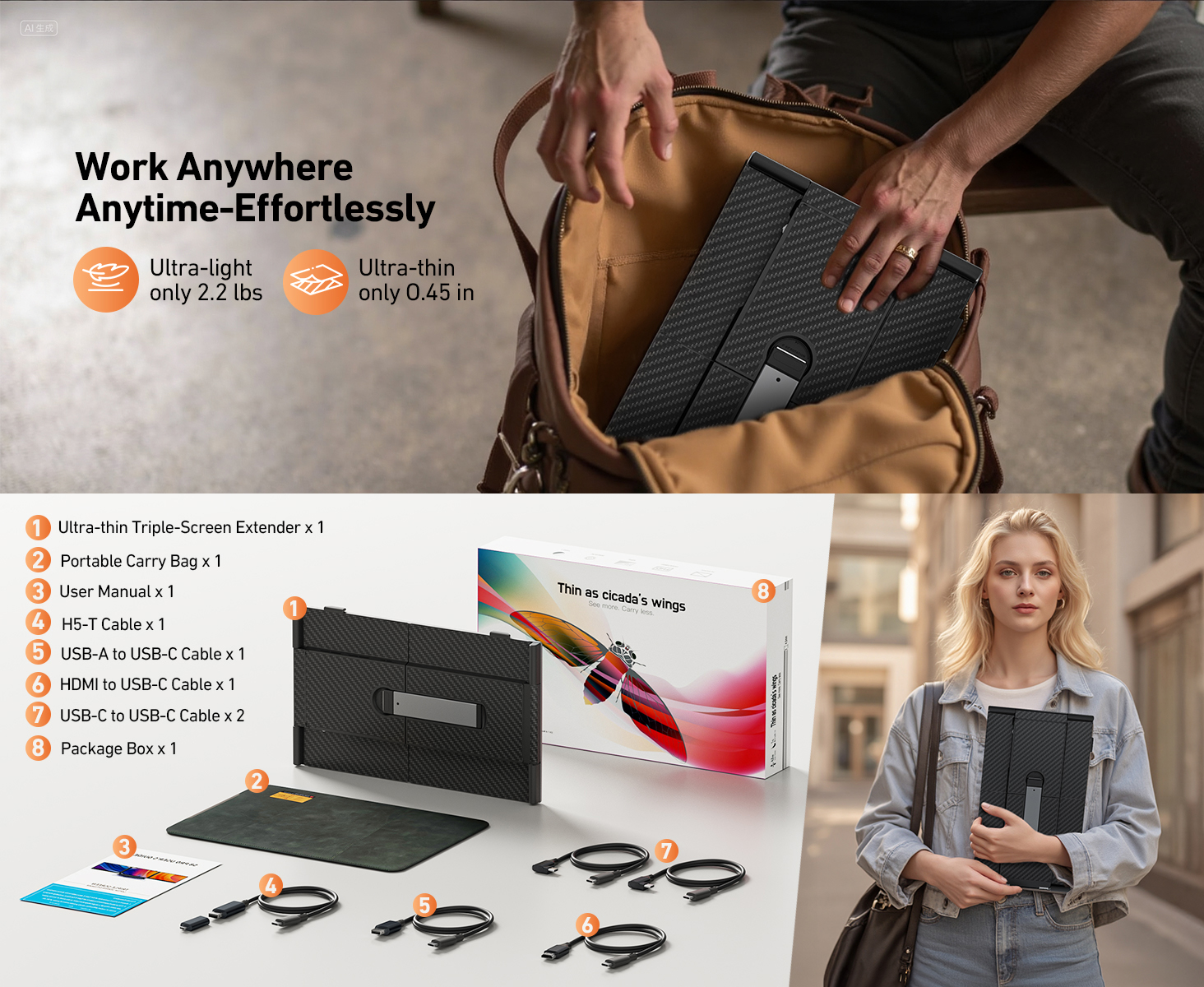 14in Laptop Extended Screen FHD 1080P IPS Dual Ultra-light Portable ...