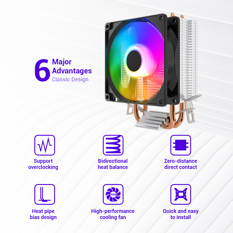 Esgaming ES200 CPU Cooler Computer 90mm Fan 2 Heat Pipes Tower Radiator ...