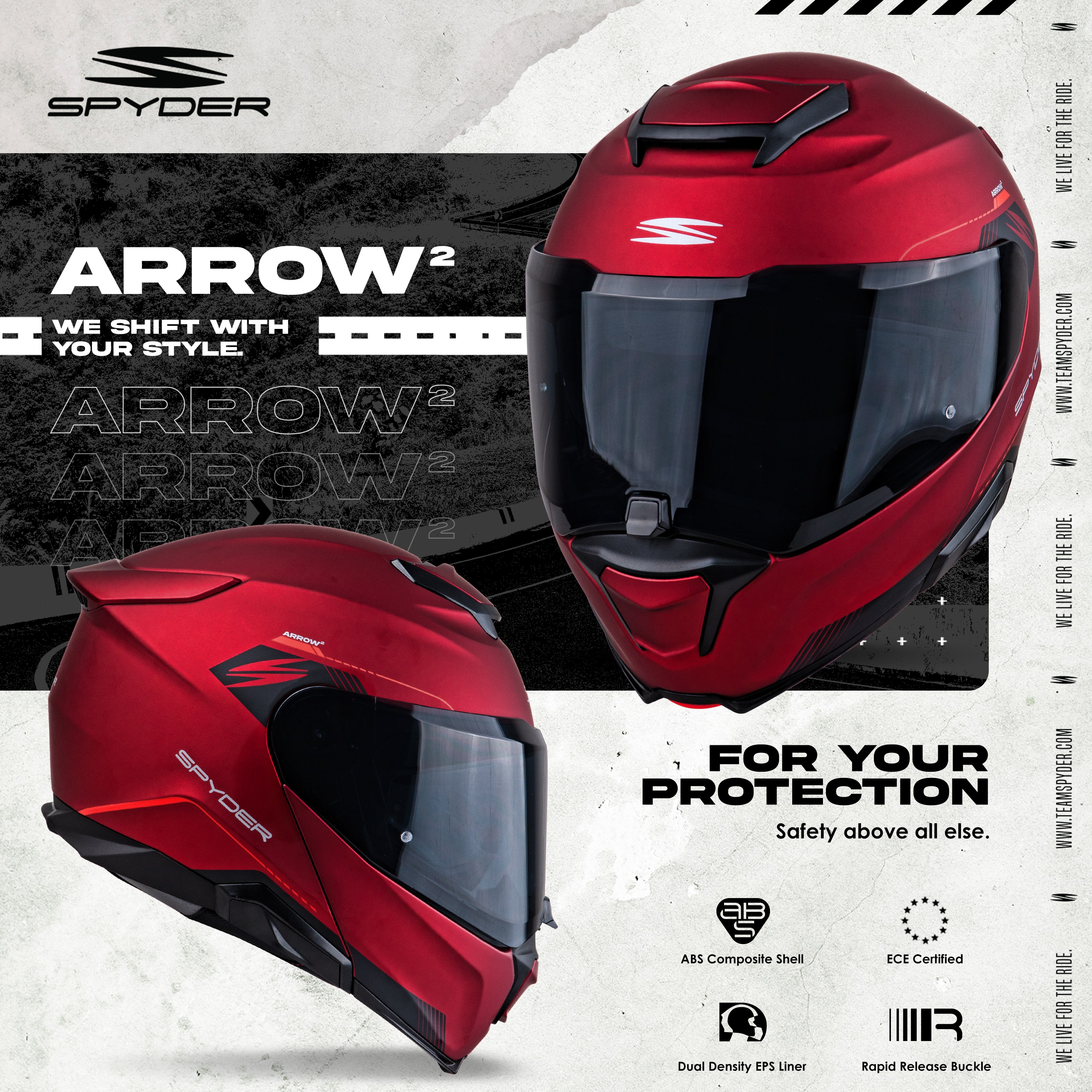 Spyder ARROW 2.0 PD S0 V2 Modular Dual Visor Motorcycle Helmet | ECE ...