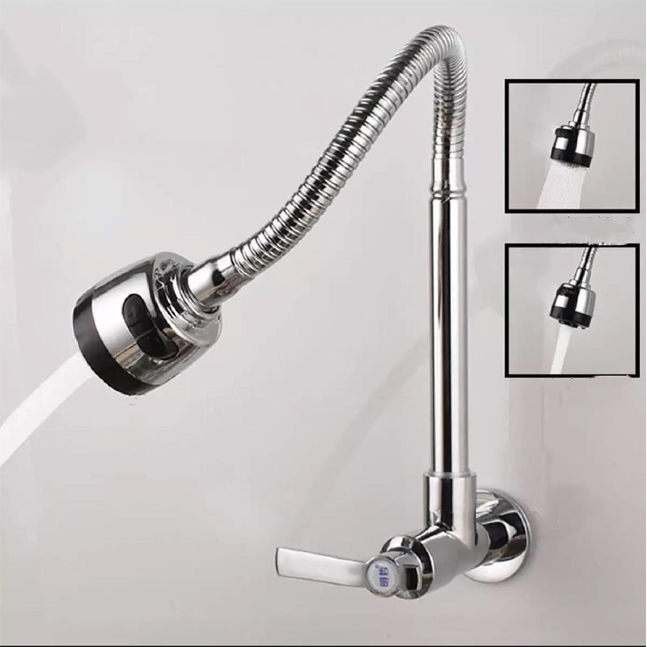 360° Flexible Single Cold Stainless Steel Kitchen Faucet with Sprayer ...