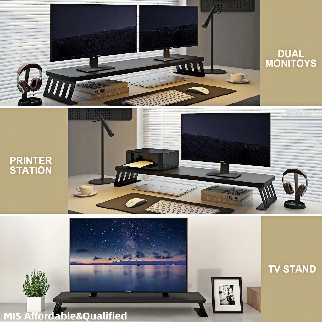 Multifunctional Wooden & Carbon Steel Monitor Stand with Storage ...