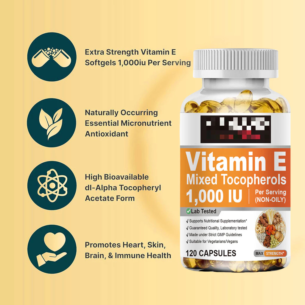 120Caps Natural Vitamin E 1000 IU Softgels - D-Alpha Tocopherol for ...