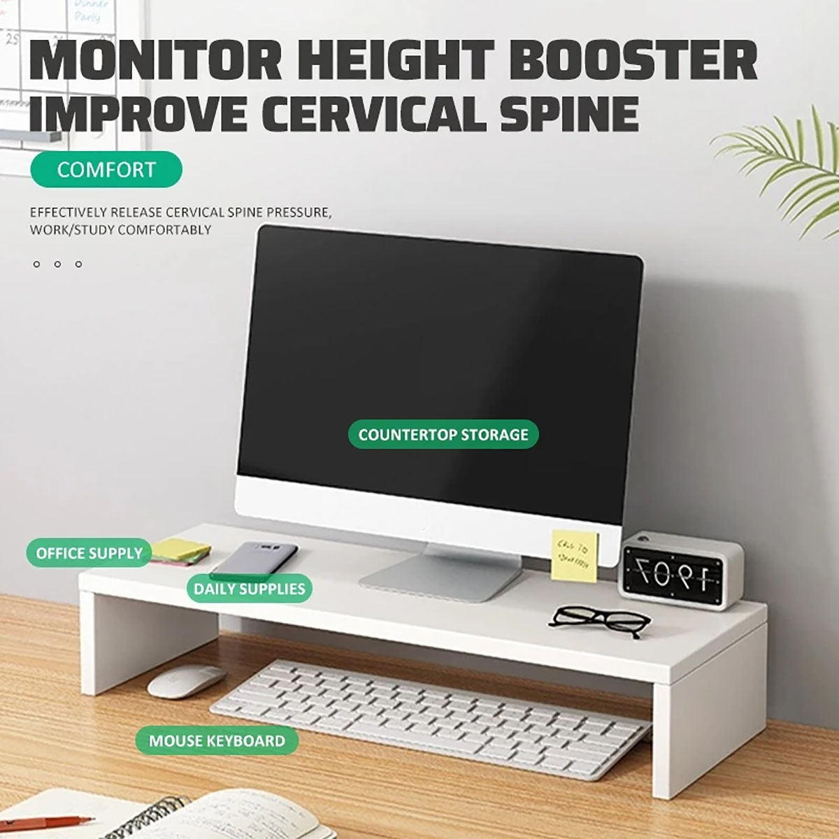Classic Wooden Monitor Stand Dual-Layer Desktop Riser for Computer ...