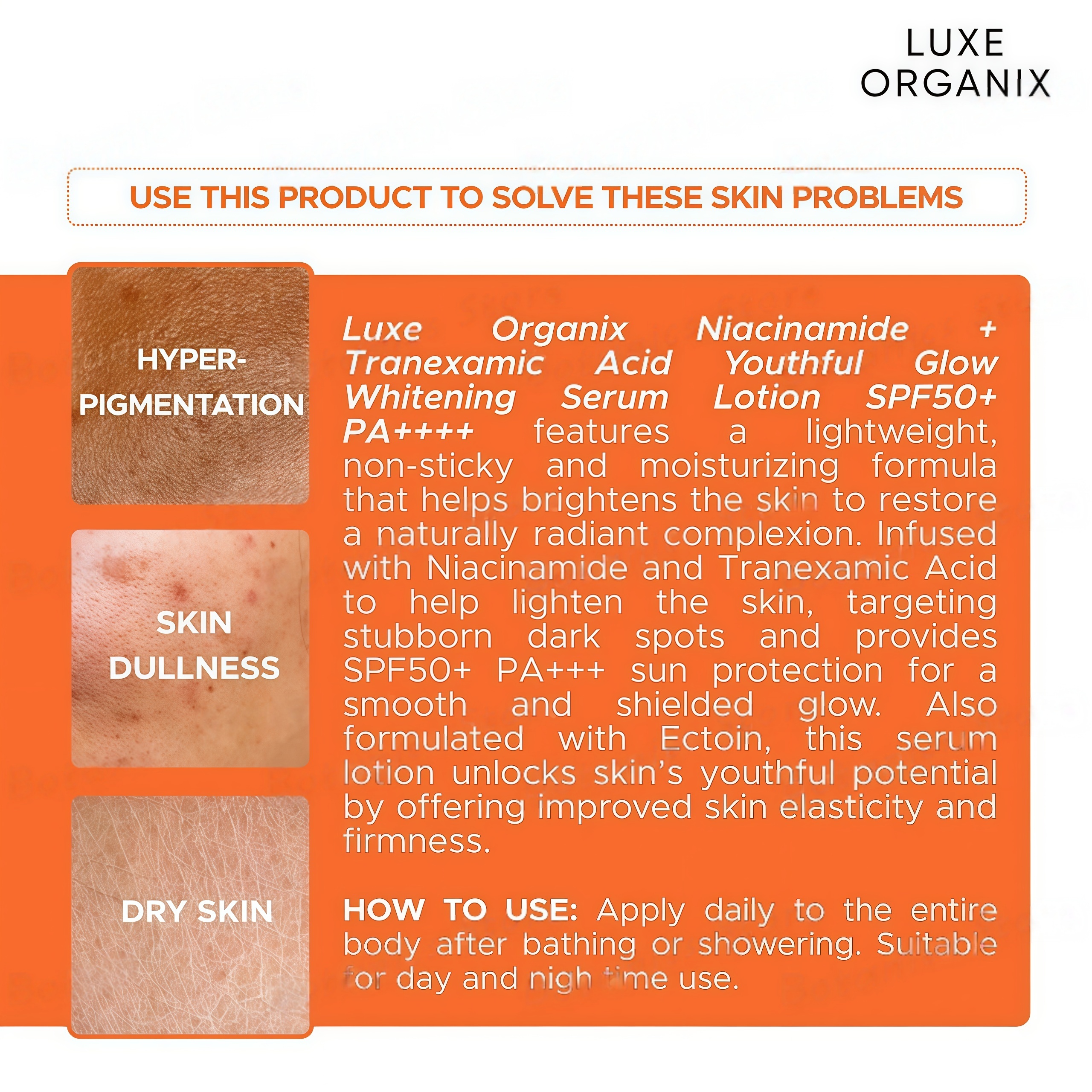 Luxe Organix Gluta Whitening SPF 50 Serum Lotion with Niacinamide ...