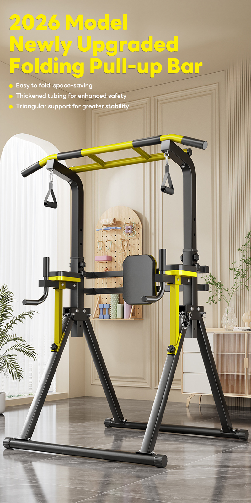 Foldable Pull Up Bar Home Gym Indoor Chin Up Rack Dip Station Heavy ...