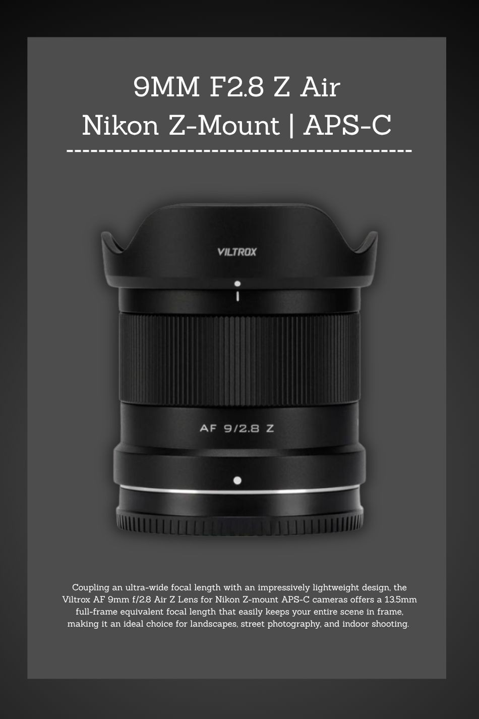 Viltrox AF 9mm F2.8 Air Series Z Full-Frame Prime Lens Nikon Z-Mount ...
