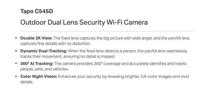 Tapo C545D Outdoor Dual Lens Security Wi-Fi Camera | Dual Cam Wifi CCTV ...