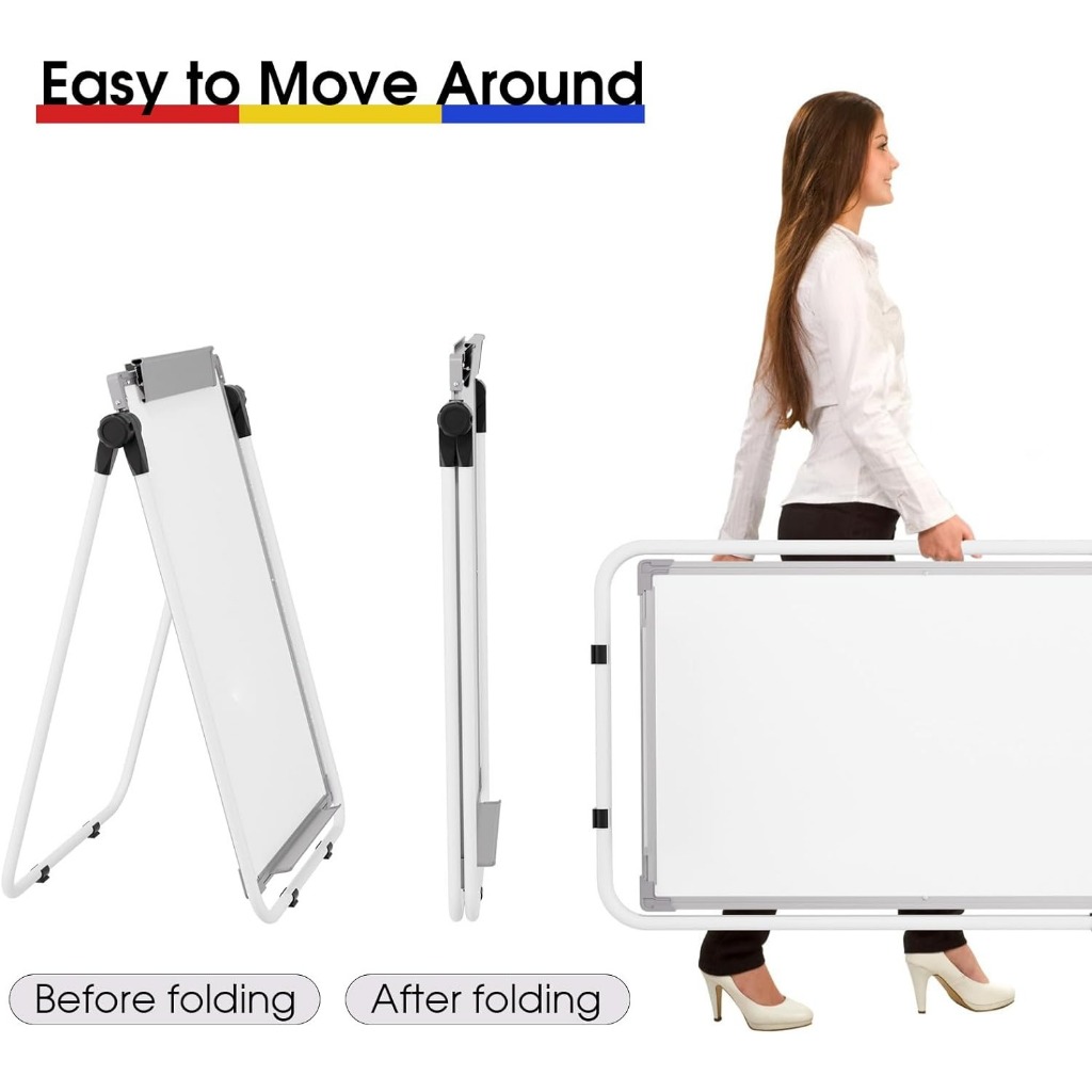 60*90CM 2 Sided White Board with Stand Stationary Aluminum Magnetic ...
