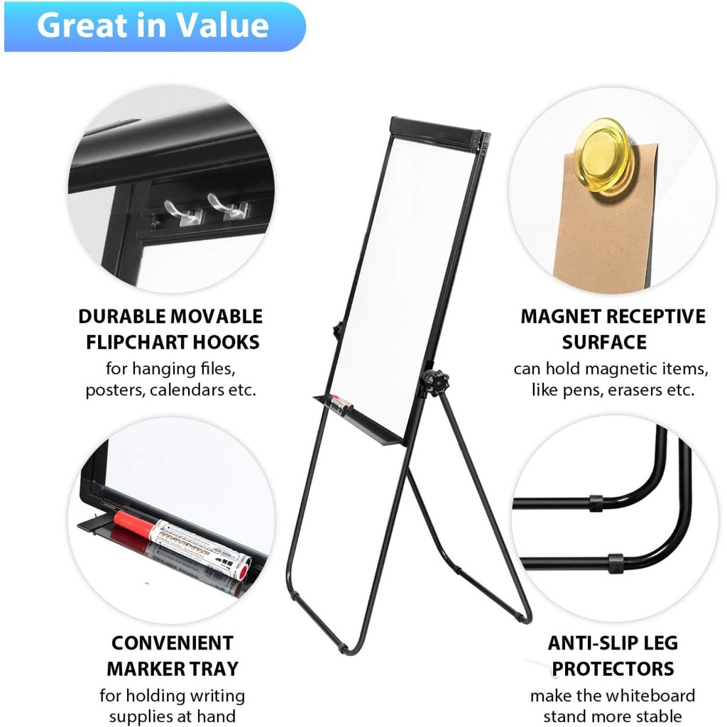 60*90CM 2 Sided White Board with Stand Stationary Aluminum Magnetic ...