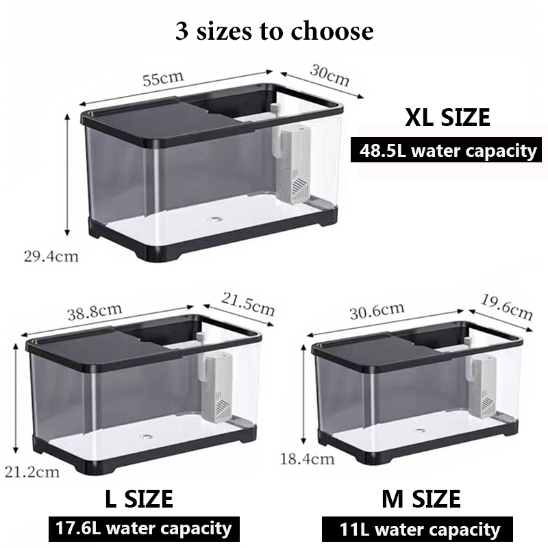 Papapet Betta Fish Tank Kit All-in-One Small Aquarium with Filter Light ...