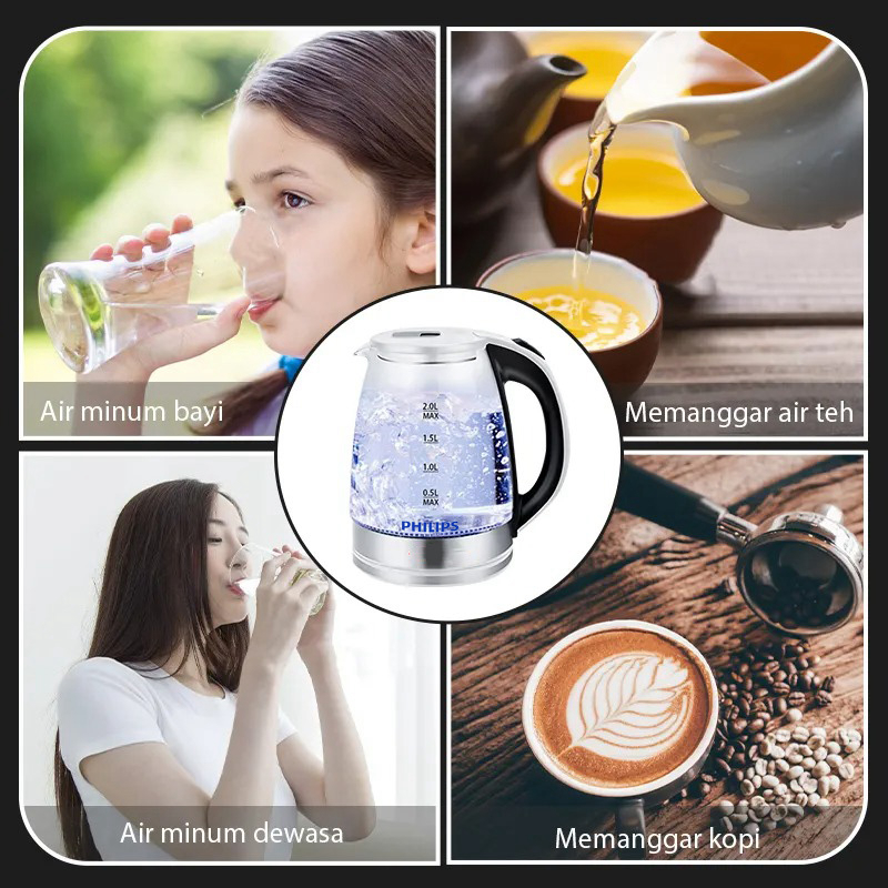 Philips 2L Capacity Glass Electric Kettle Household Fast Insulation ...