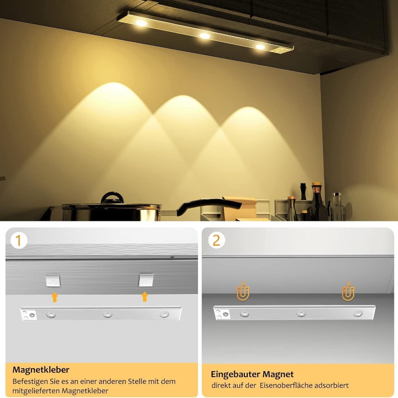 20/40/60CM 3-Color Motion Sensor Led Light Strip Rechargeabe Night ...