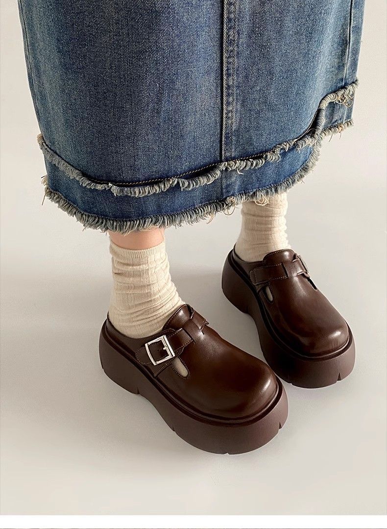 Vintage British Style Le Fu Baotou Slippers with Thick Sole Vrsatile ...