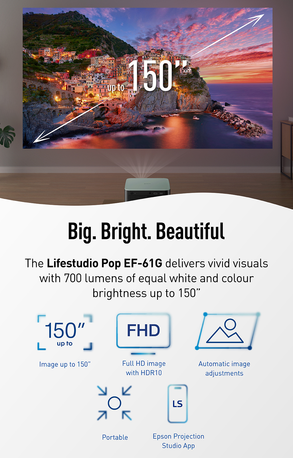 Epson Lifestudio Pop EF-61G Home Projector | Sound by BOSE | Google TV ...