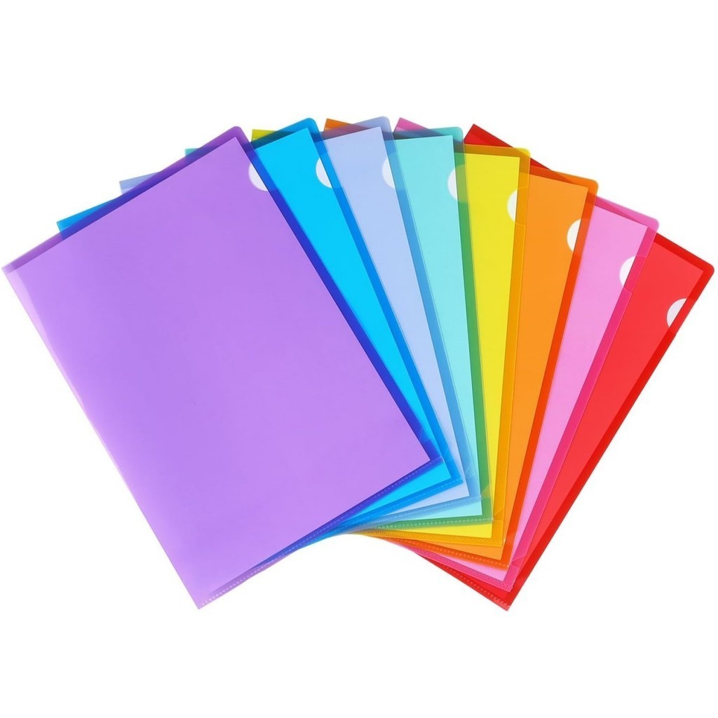 Long L-Type File Folders 12Pcs Clear Colored Pocket Plastic Documents ...