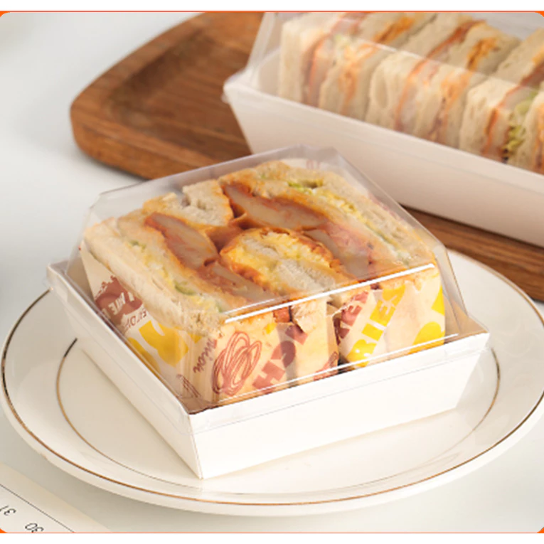 100PCS Square Cake Sandwich Box Square Kraft Box Transparent Pastry Box ...