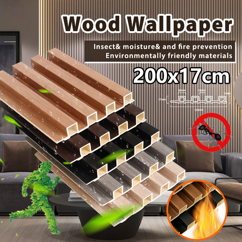10PCS Solid Wood Panel PVC Board Wallpaper Fluted Wall Panel Sticker ...