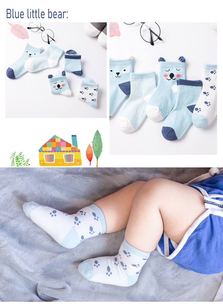 5 Pairs/Set Cute Soft Infant Kids Cotton Baby Socks Newborn 0-3 Years ...