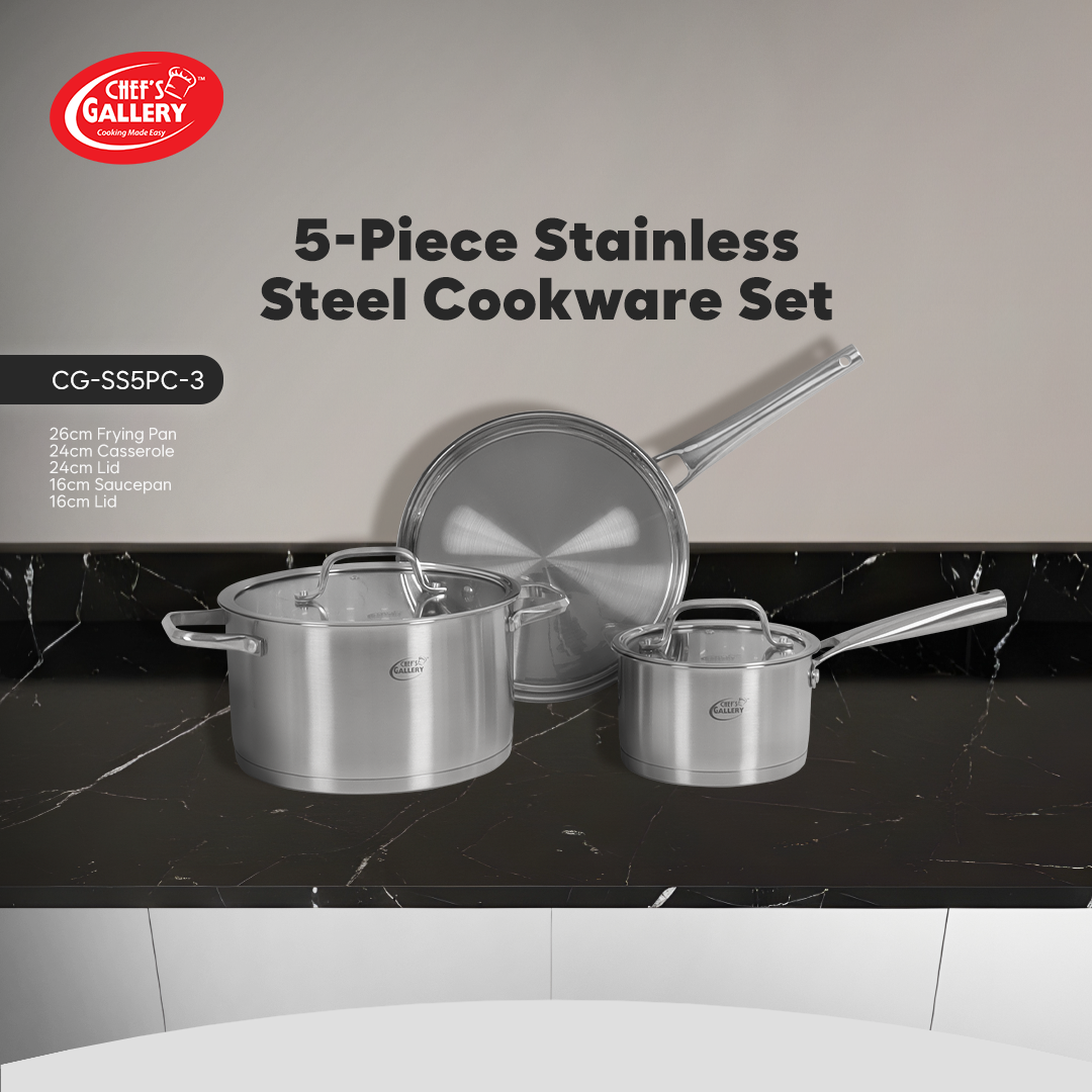 Chef's Gallery Stainless Steel 5-Piece Cookware Set, Induction Ready ...