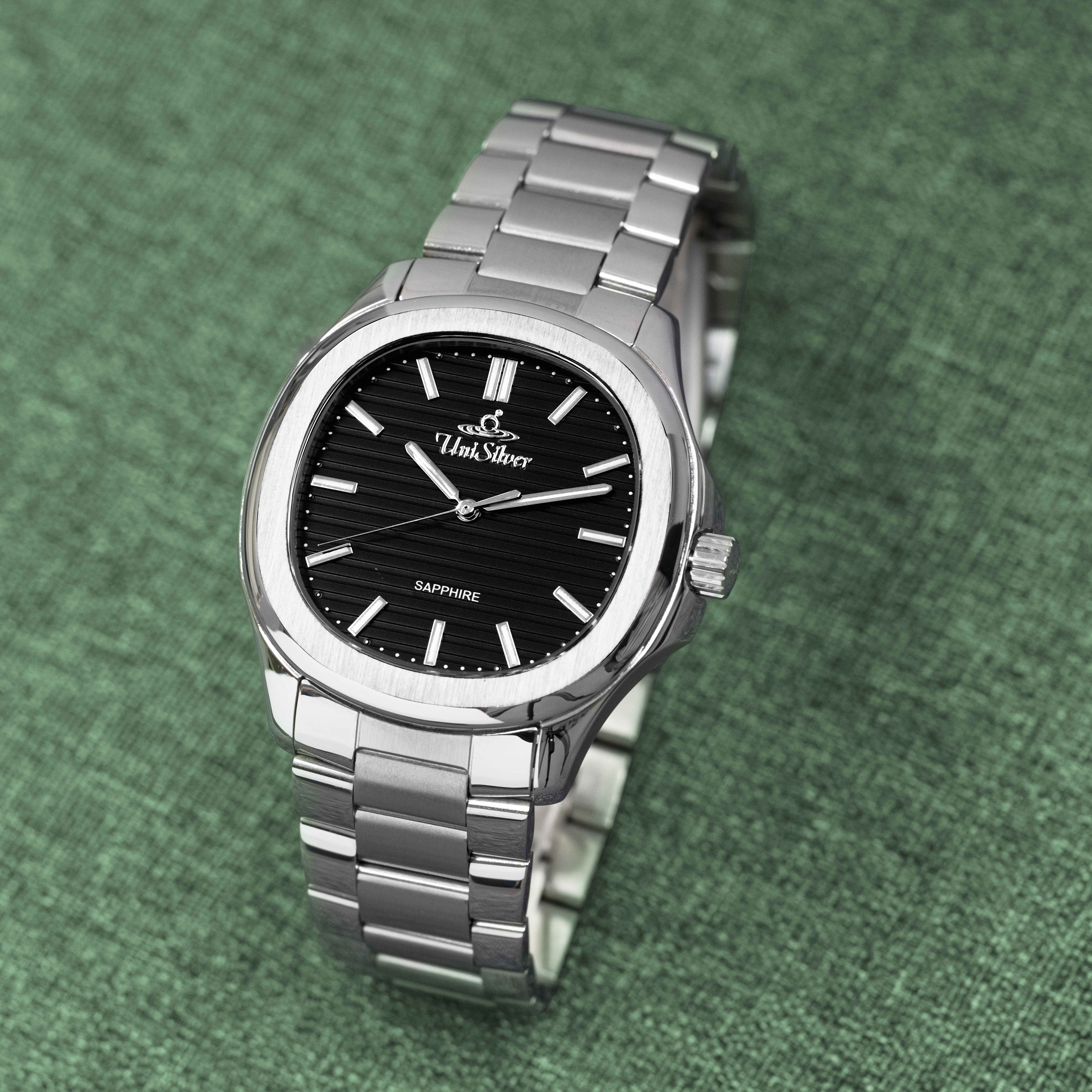 UniSilver TIME MEN'S/ Large QUANTRO ENVIRI Analog Black Silver ...