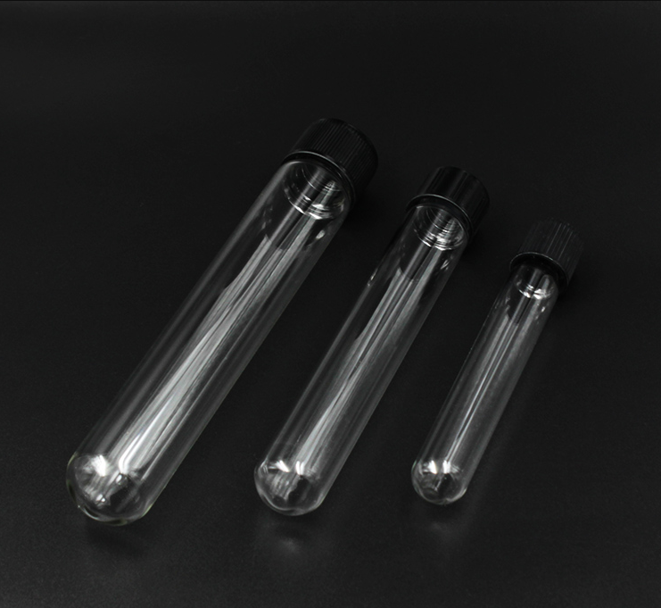 LB- GLASS CULTURE TUBE WITH BLACK SCREW CAP ROUND BOTTOM BOROSILICATE ...