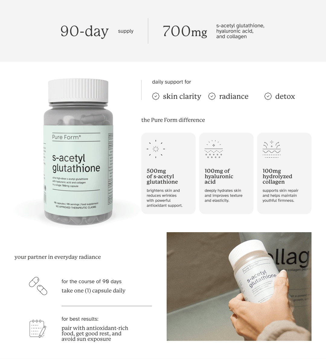 Pure Form® S-Acetyl Glutathione | 90 Capsules | 700mg of Gluta ...