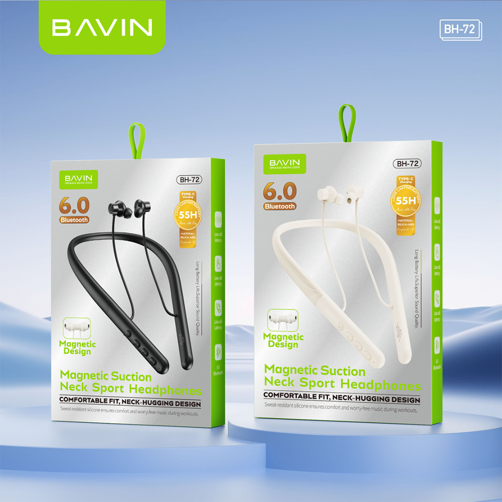 BAVIN BH72 HiFi Bluetooth 6.0 Wireless Magnetic Neckband Sports ...