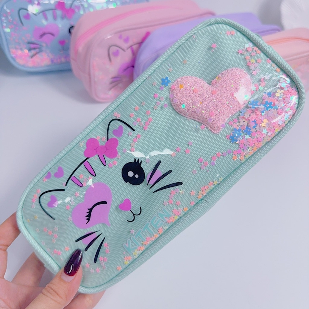 Double-Layered Student Pencil Pouch pencil Case Cat Cartoon Pencil ...