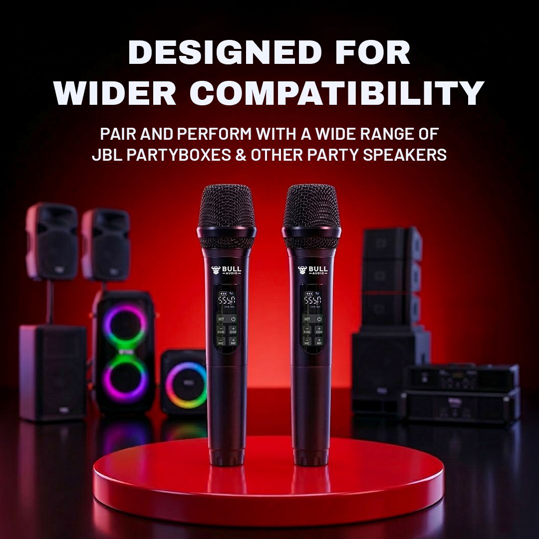 Bull Audio BA-20 Dual UHF Universal Wireless Microphone Set W/ Led ...