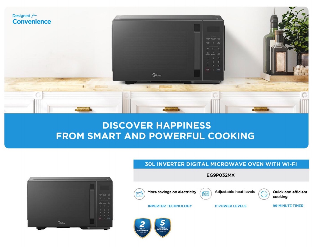 Midea 30L Inverter Quattro Series Digital Microwave Oven with Wi-Fi ...