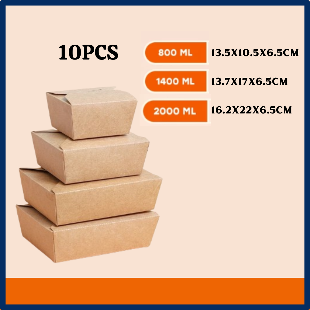 10pcs Kraft Food Box Takeout Meal Box Water And Oil Resistant Paper ...