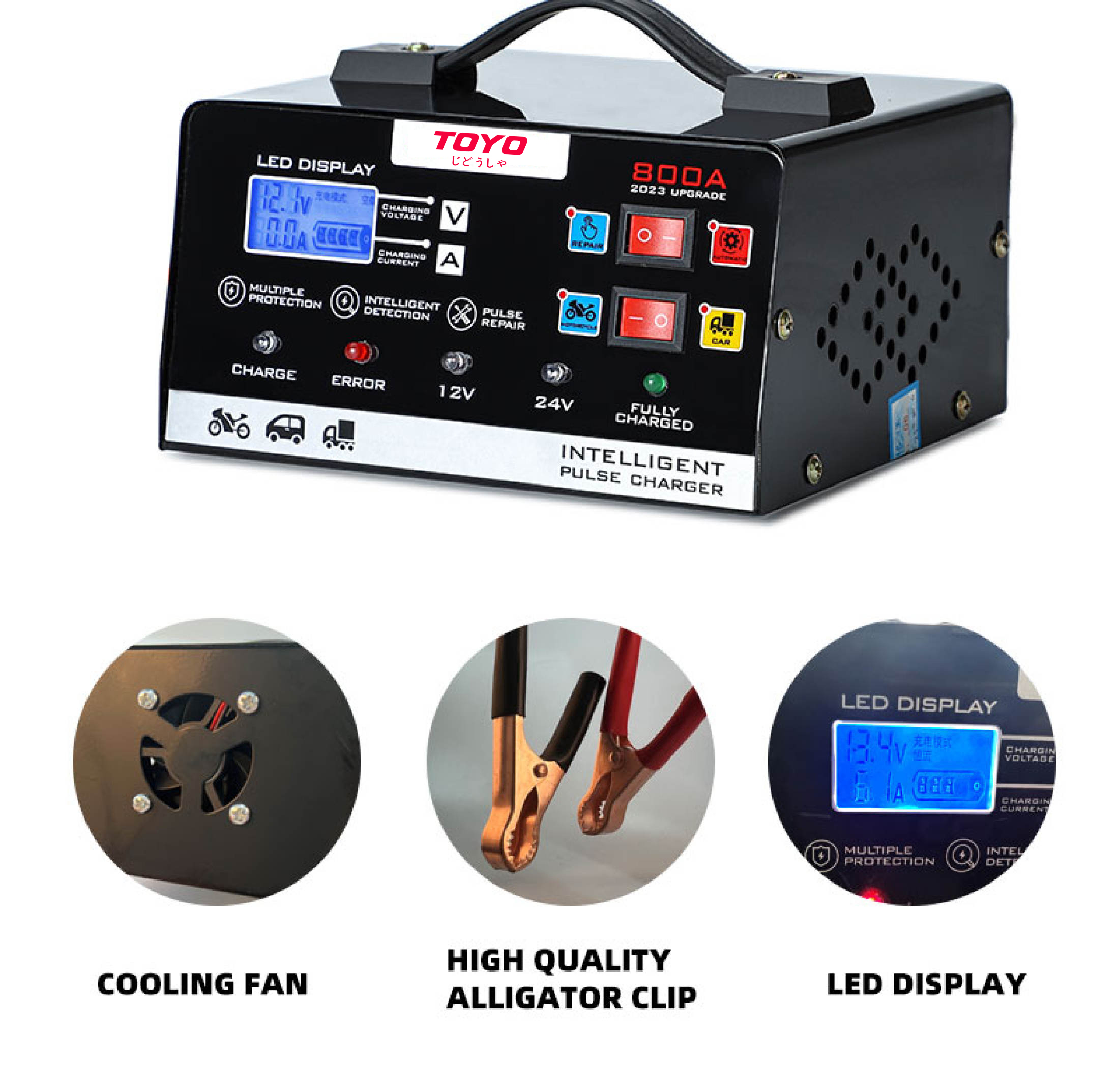 800A Car Battery Charger Heavy Duty 12V 24V Intelligent Pulse Repair ...
