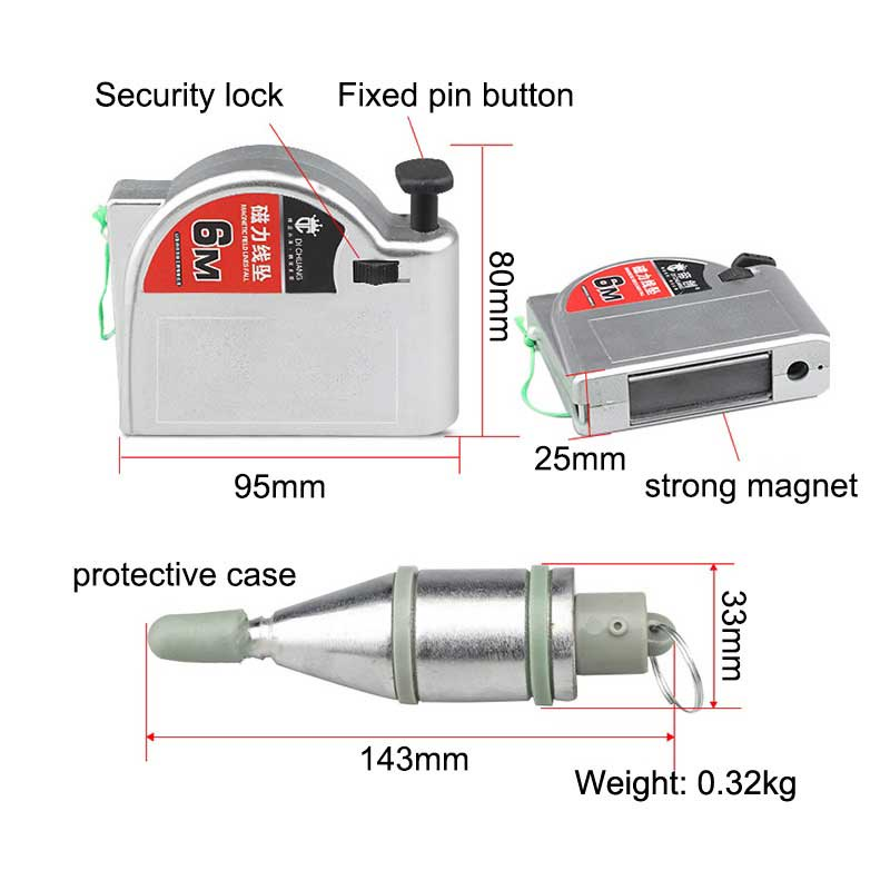 6M Retractable Magnetic Plumb Bob Construction Vertical Measuring Plumb ...