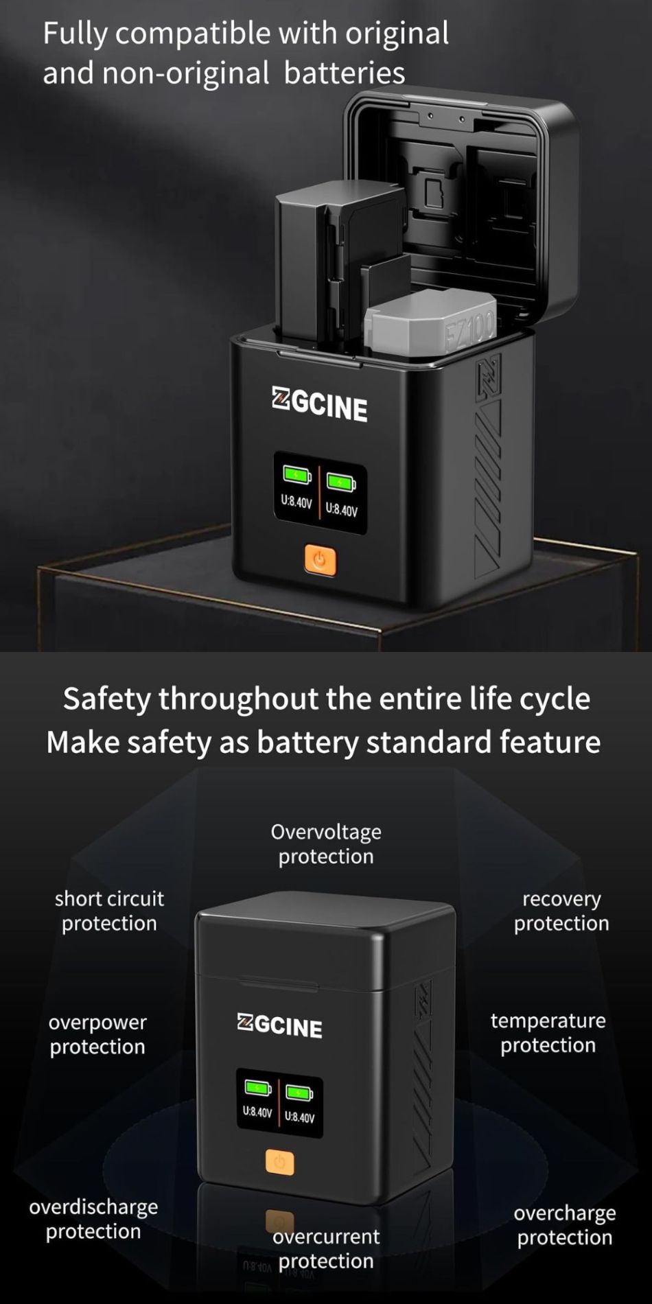 ZGCINE EL25 Charging Case Dual Battery Charger for Nikon Z30, Z50, Zfc ...
